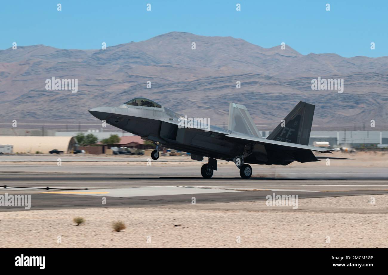 An F-22 Raptor assigned to Joint Base Langley-Eustis, Virginia arrives ...