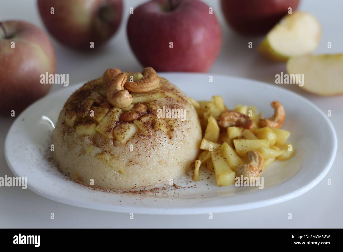 Apple Sheera sprinkled with cinnamon powder. Indian pudding made of ...
