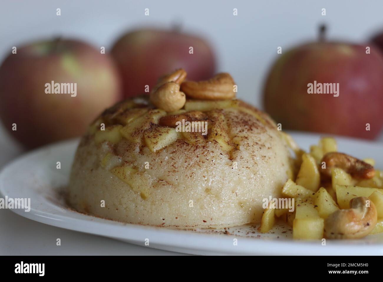 Apple Sheera sprinkled with cinnamon powder. Indian pudding made of ...