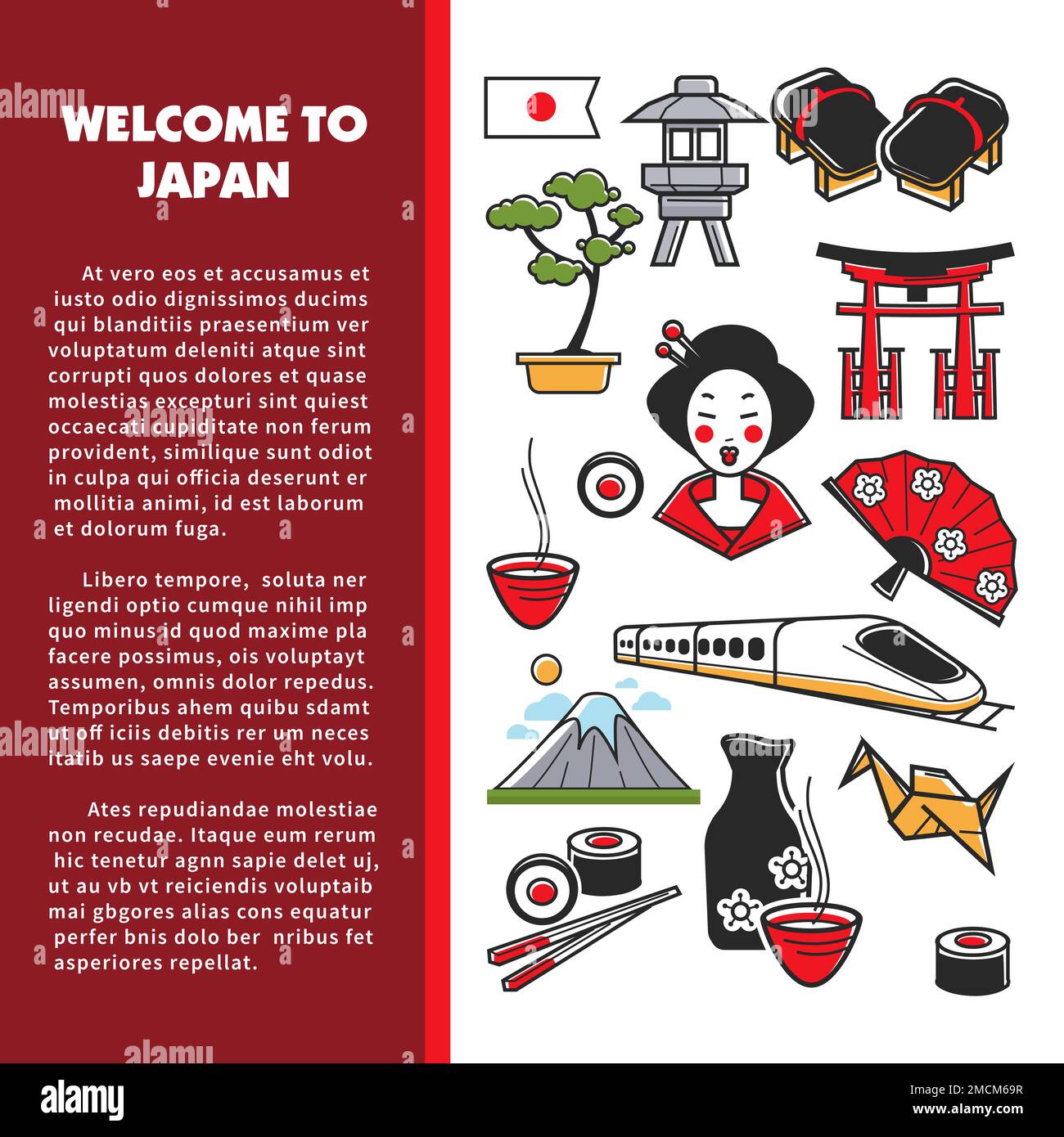 Welcome to Japan Japanese symbols banner traveling and tourism Stock ...
