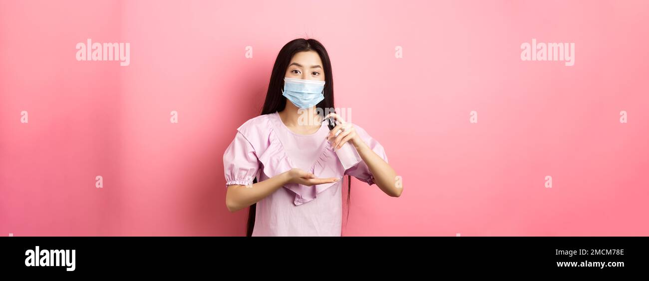 Healthy people and covid-19 pandemic concept. Cute asian woman in ...