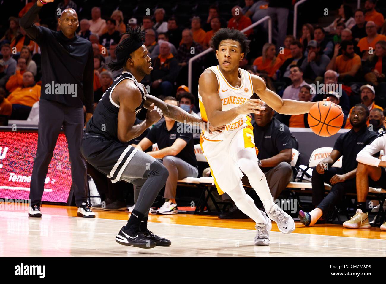 Tennessee guard Kennedy Chandler (1) drives past USC Upstate guard ...
