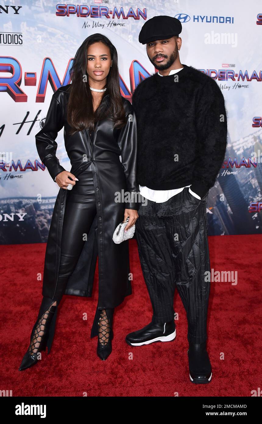 Bryson TIller, right, and Kendra Bailey arrive at the premiere of "Spider-Man: No Way Home" at ...