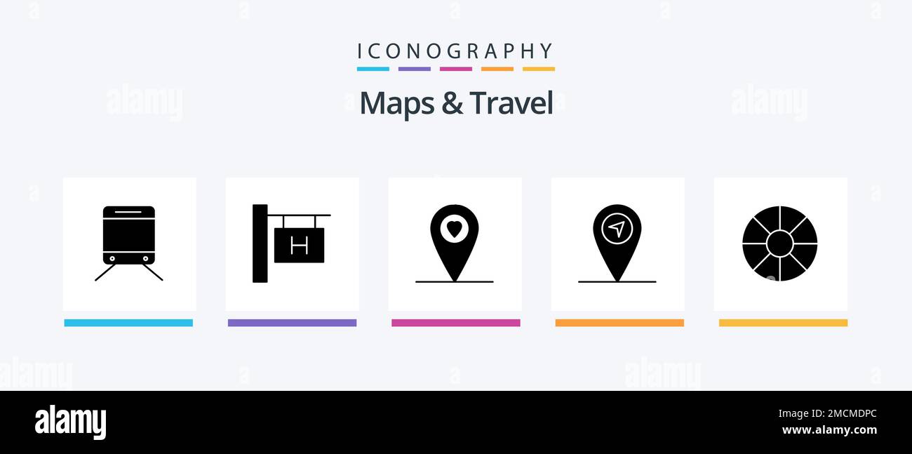 Maps and Travel Glyph 5 Icon Pack Including . gps. wheel. Creative ...