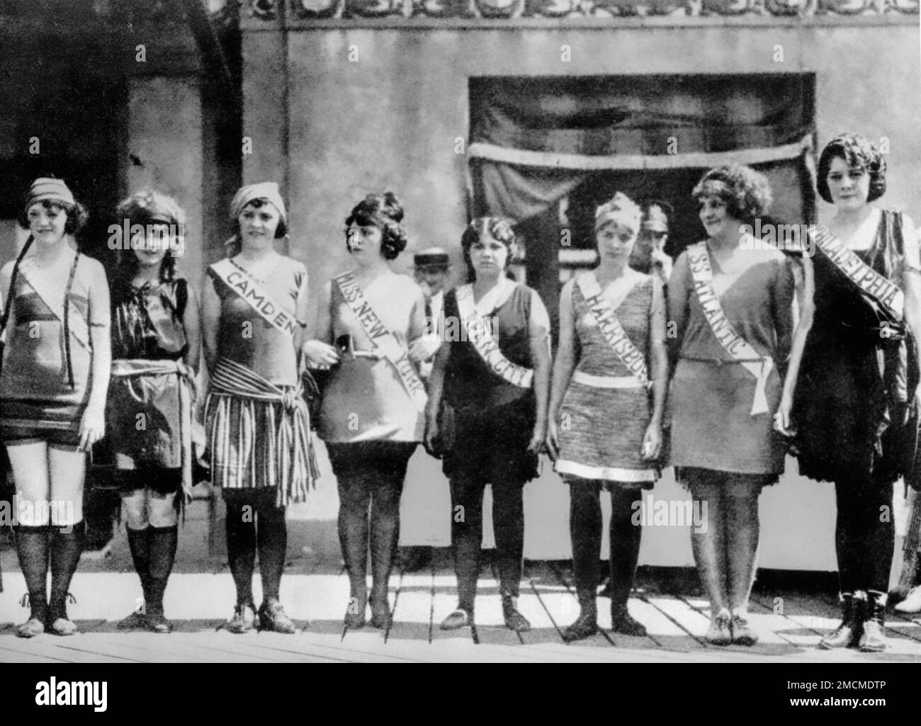 FILE - Contestants in the first Miss America pageant line up for the ...