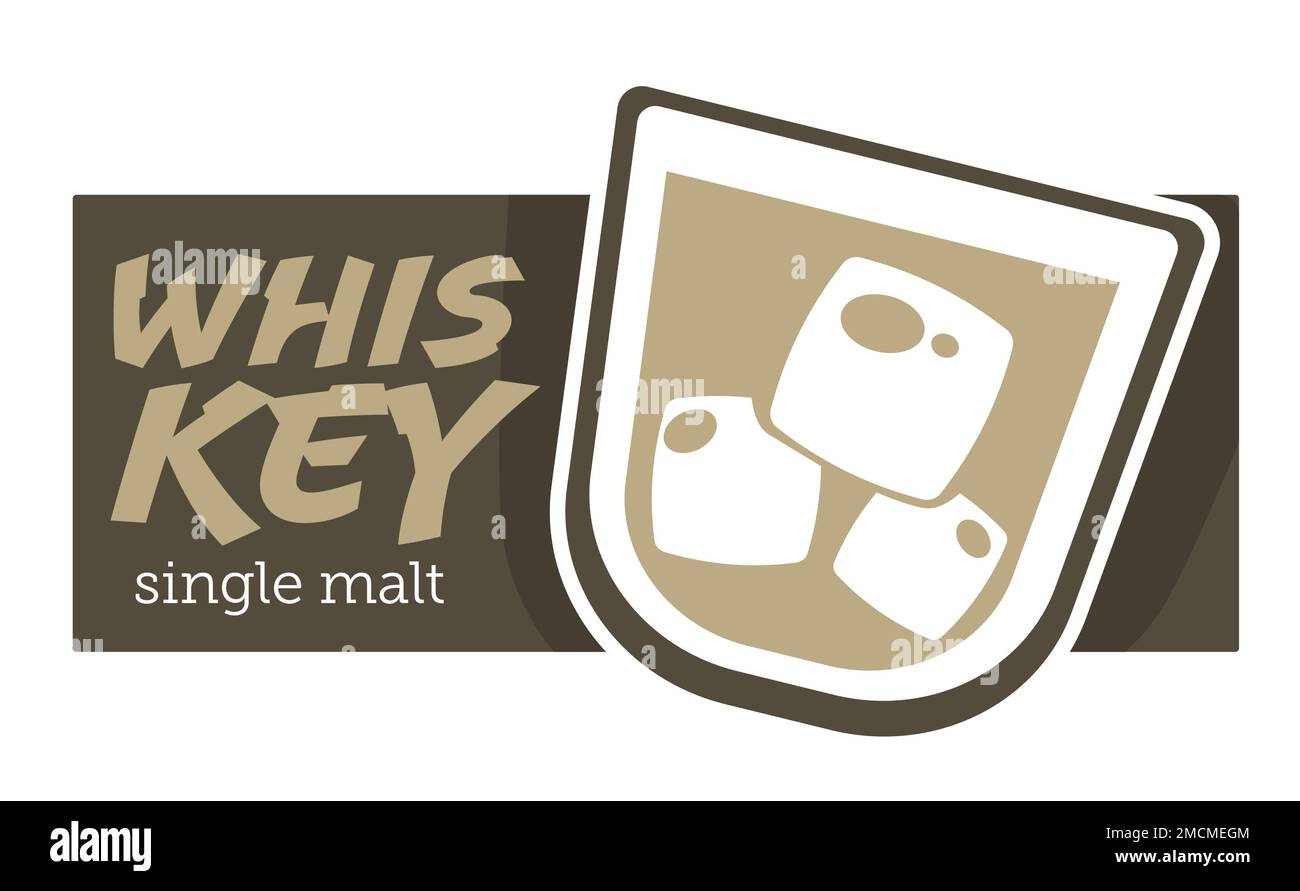 Whiskey single malt isolated icon alcohol drink in glass with ice Stock ...