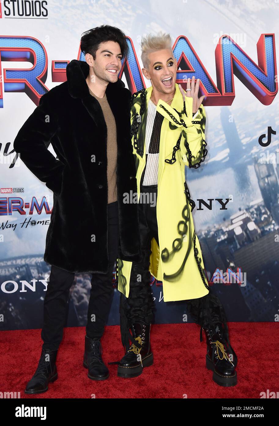 Hale Leon, left, and Frankie Grande arrive at the premiere of "Spider ...
