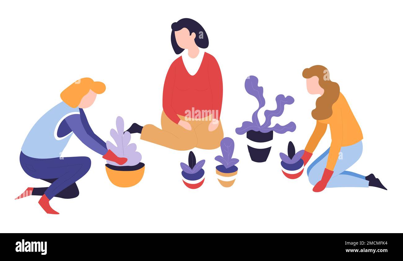 Planting indoor plants in pot leisure activity and hobby Stock Vector ...