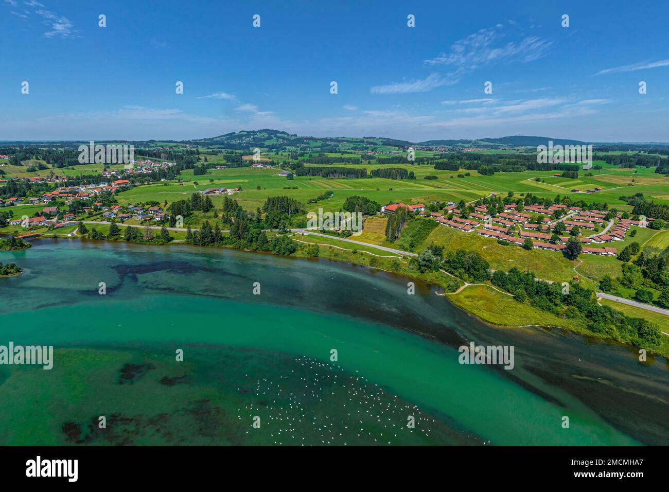 Aerial view to Lechbruck on Lech Lake and the region called ...