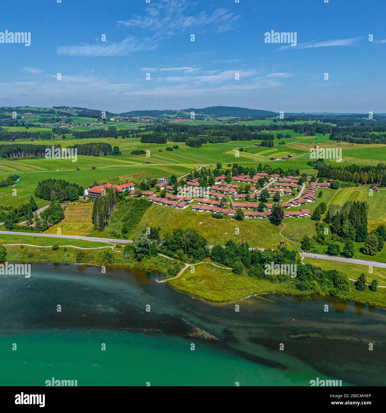 Aerial view to Lechbruck on Lech Lake and the region called ...