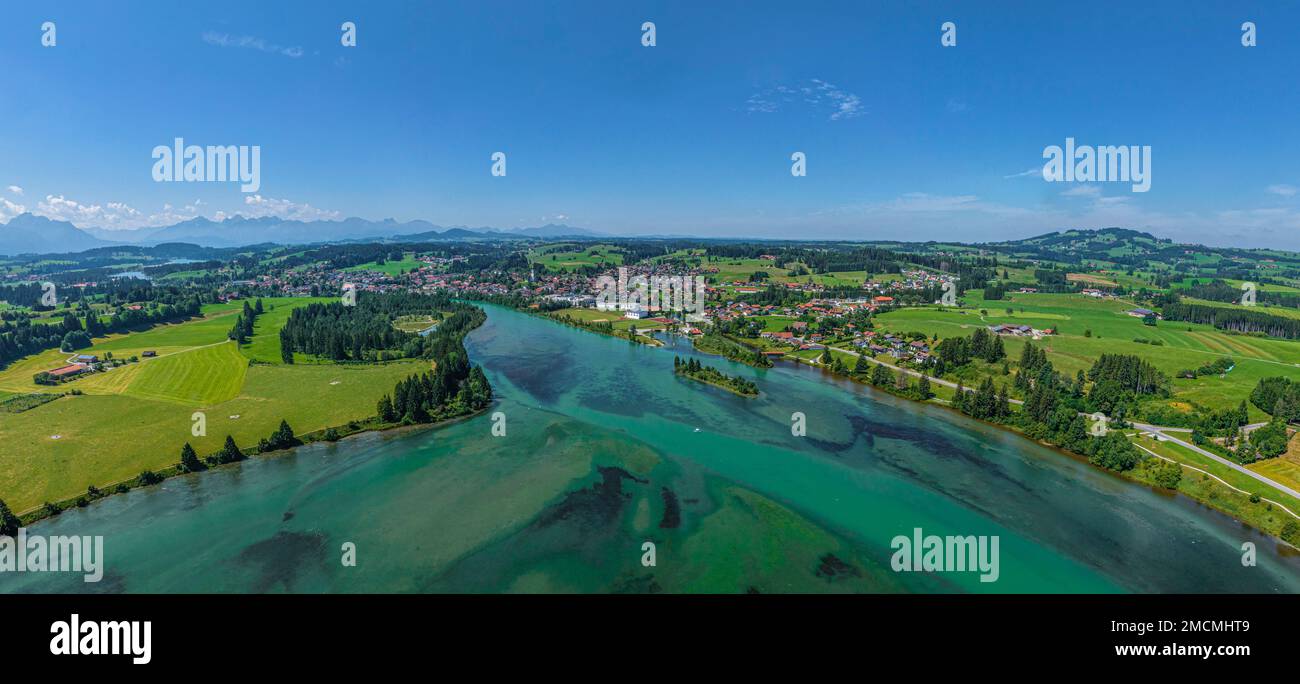 Aerial view to Lechbruck on Lech Lake and the region called ...