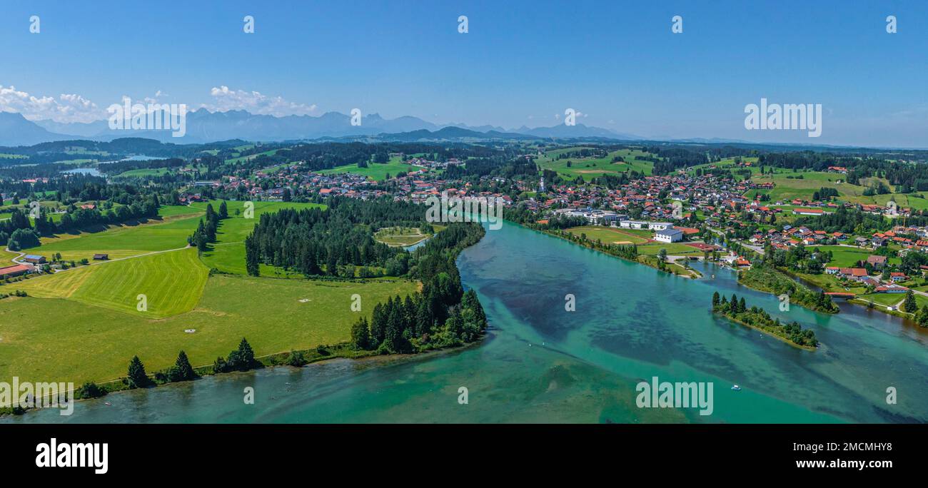 Aerial view to Lechbruck on Lech Lake and the region called ...