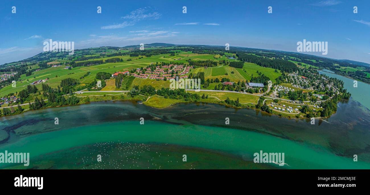 Aerial view to Lechbruck on Lech Lake and the region called ...