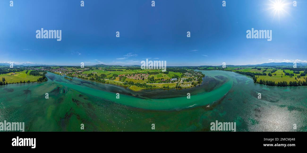 Aerial view to Lechbruck on Lech Lake and the region called ...