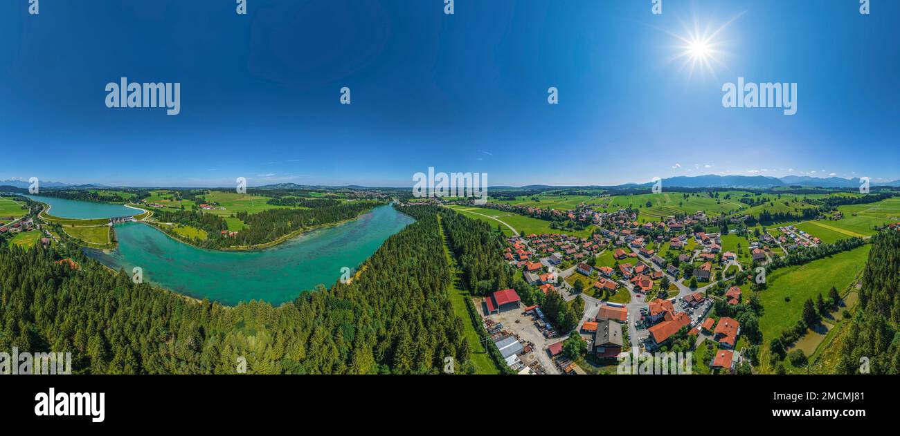Aerial view to Lechbruck on Lech Lake and the region called ...