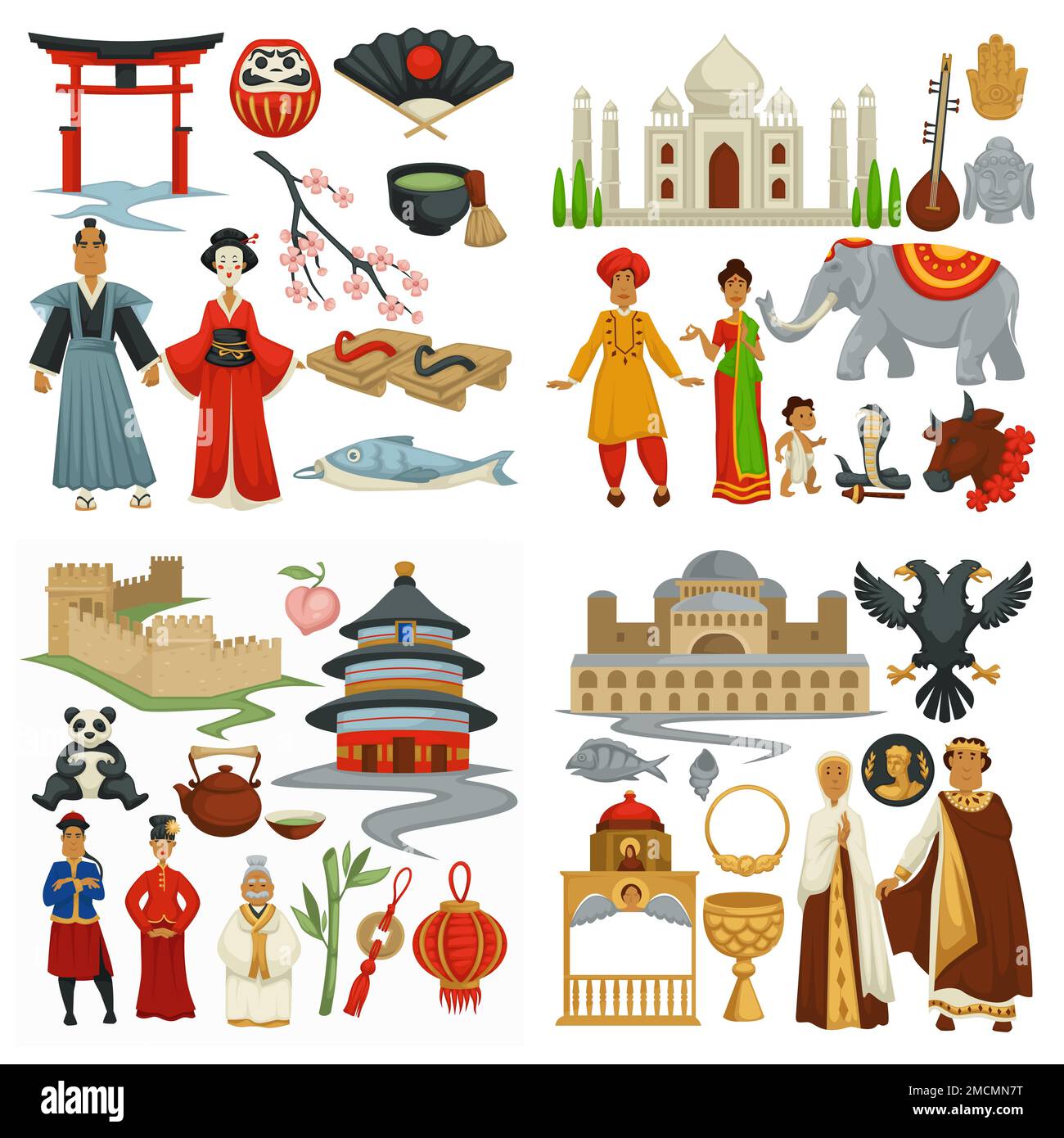 Traveling culture and history China and Japan India and Byzantium Stock ...