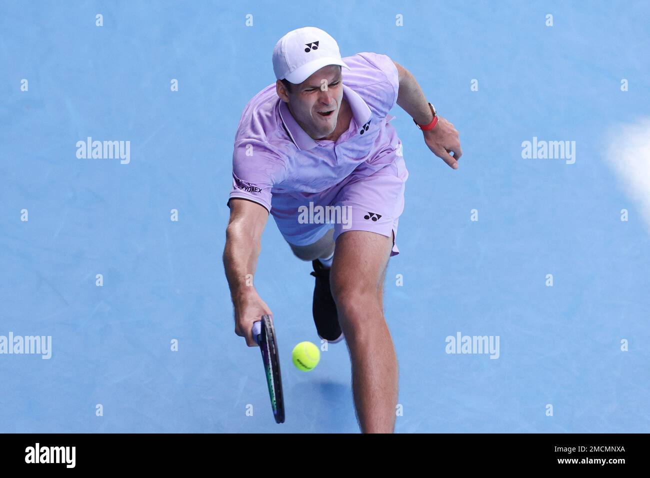 Melbourne, Australia. 22nd Jan, 2023. Hubert Hurkacz of Poland in action during round 4 match ...