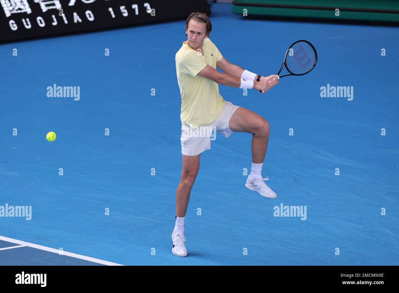 Melbourne, Australia. 22nd Jan, 2023. Sebastian Korda of USA in action during round 4 match ...