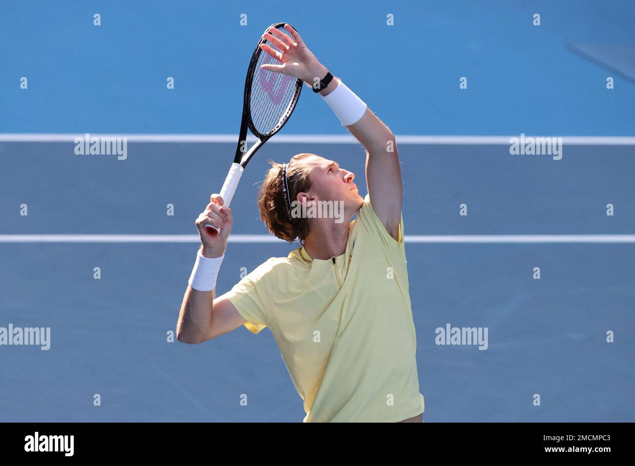 Melbourne, Australia. 22nd Jan, 2023. Sebastian Korda of USA in action during round 4 match ...