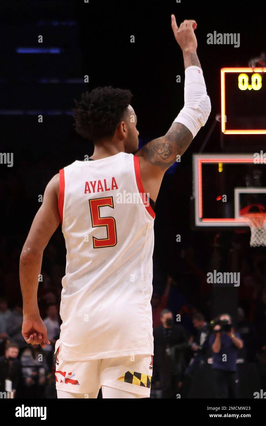 Maryland's Eric Ayala (5) reacts after winning against Florida during ...