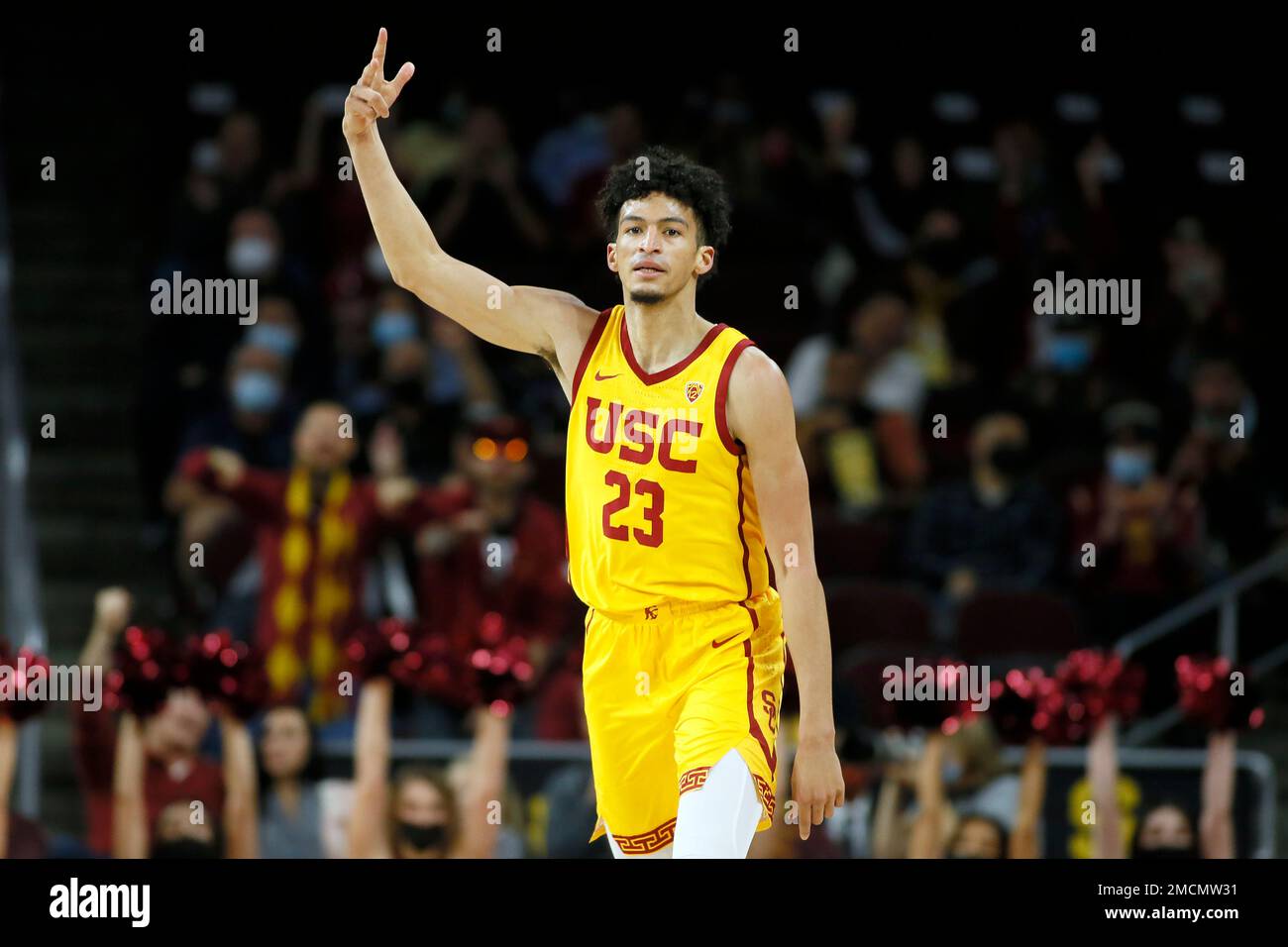 Southern California forward Max Agbonkpolo celebrates after shooting a ...