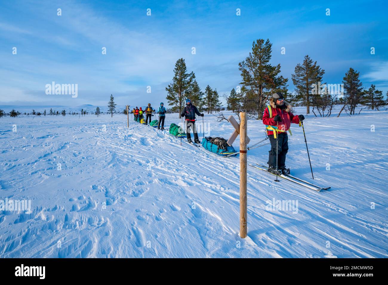 Ski touring near Pahakuru open wilderness hut, Muonio, Lapland, Finland ...