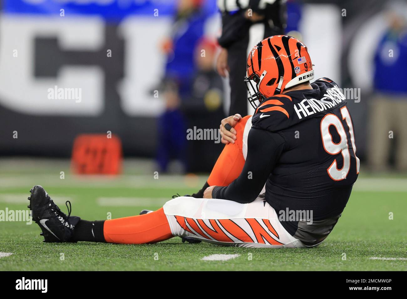 Cincinnati Bengals' Trey Hendrickson (91) sits during the first half of ...