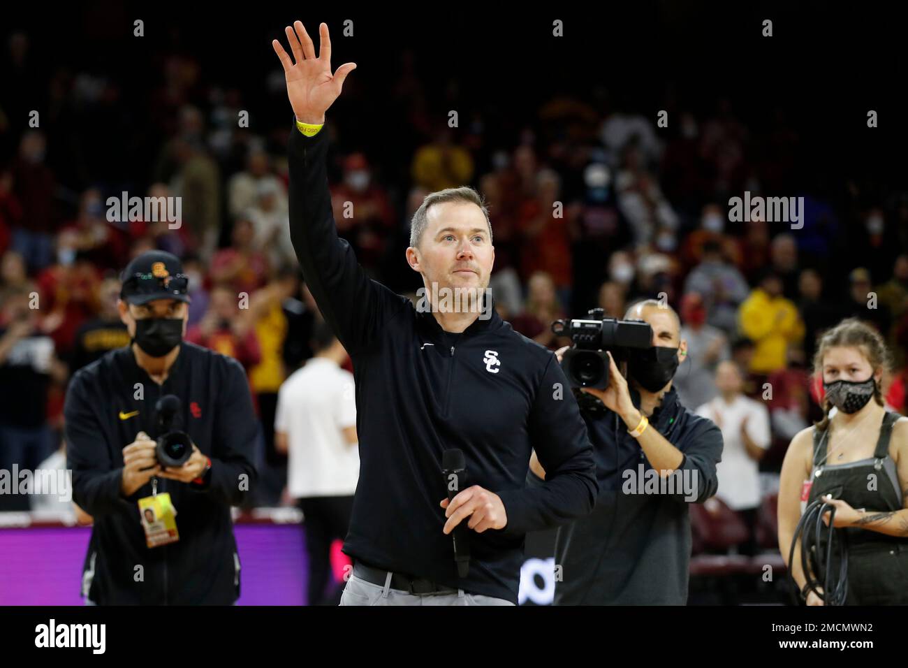 Southern California head football coach Lincoln Riley is introduced to ...