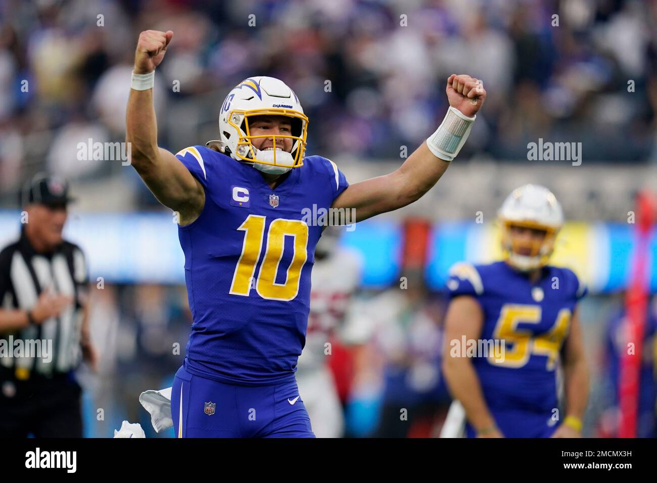 Los Angeles Chargers quarterback Justin Herbert celebrates after ...