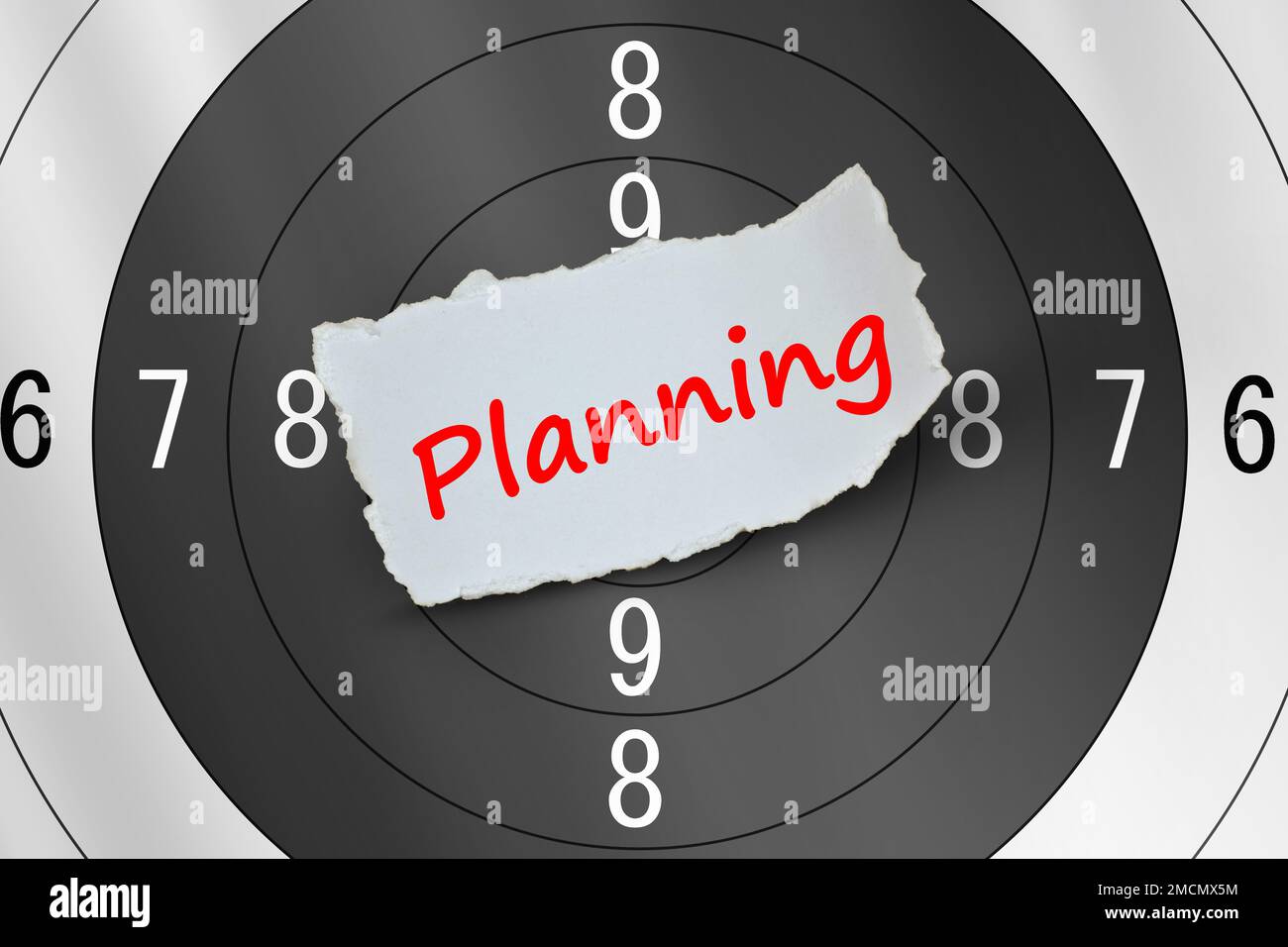 Planning word on white paper with arrow target board, 3d rendering ...