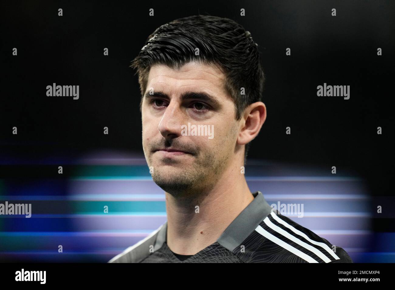Real Madrid's goalkeeper Thibaut Courtois looks on during the Spanish ...
