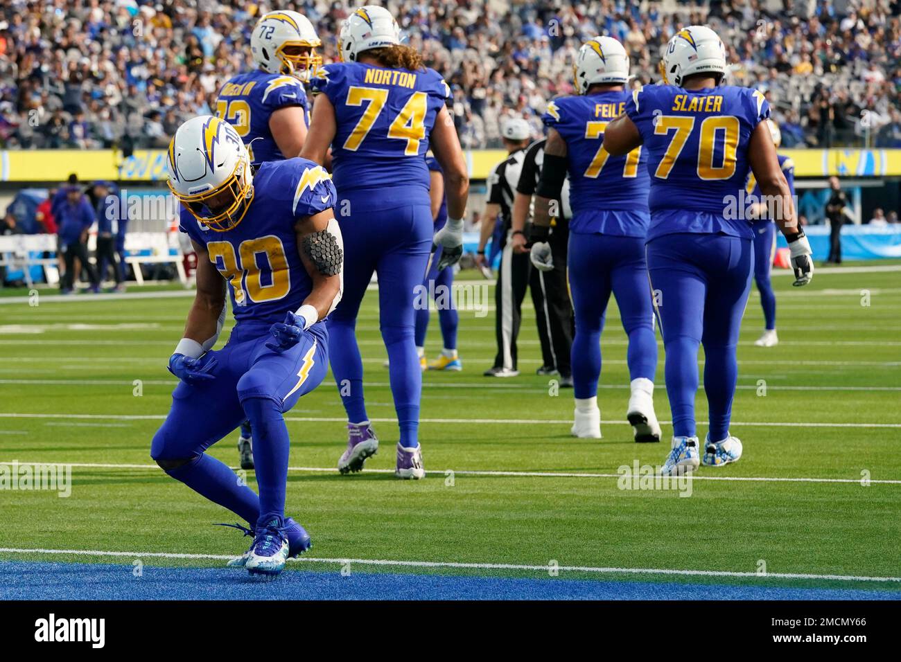 Los Angeles Chargers running back Austin Ekeler (30) celebrates after ...