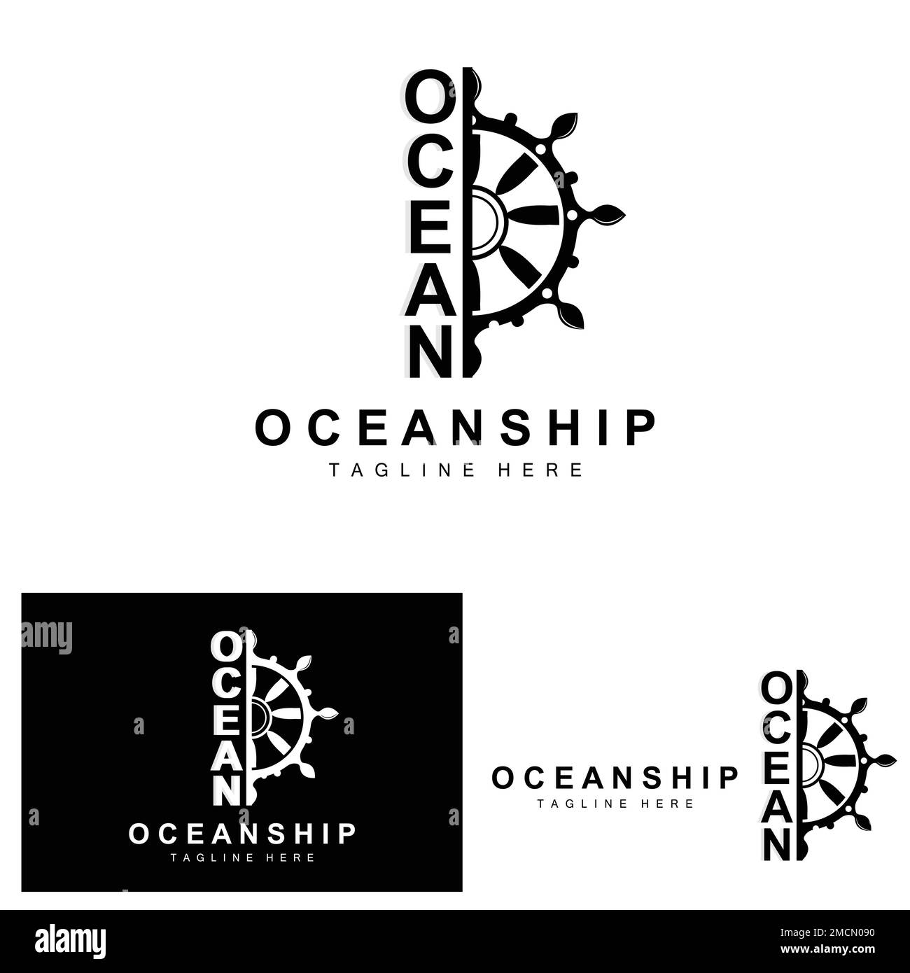 Ship Steering Logo, Ocean Icons Ship Steering Vector With Ocean Waves ...