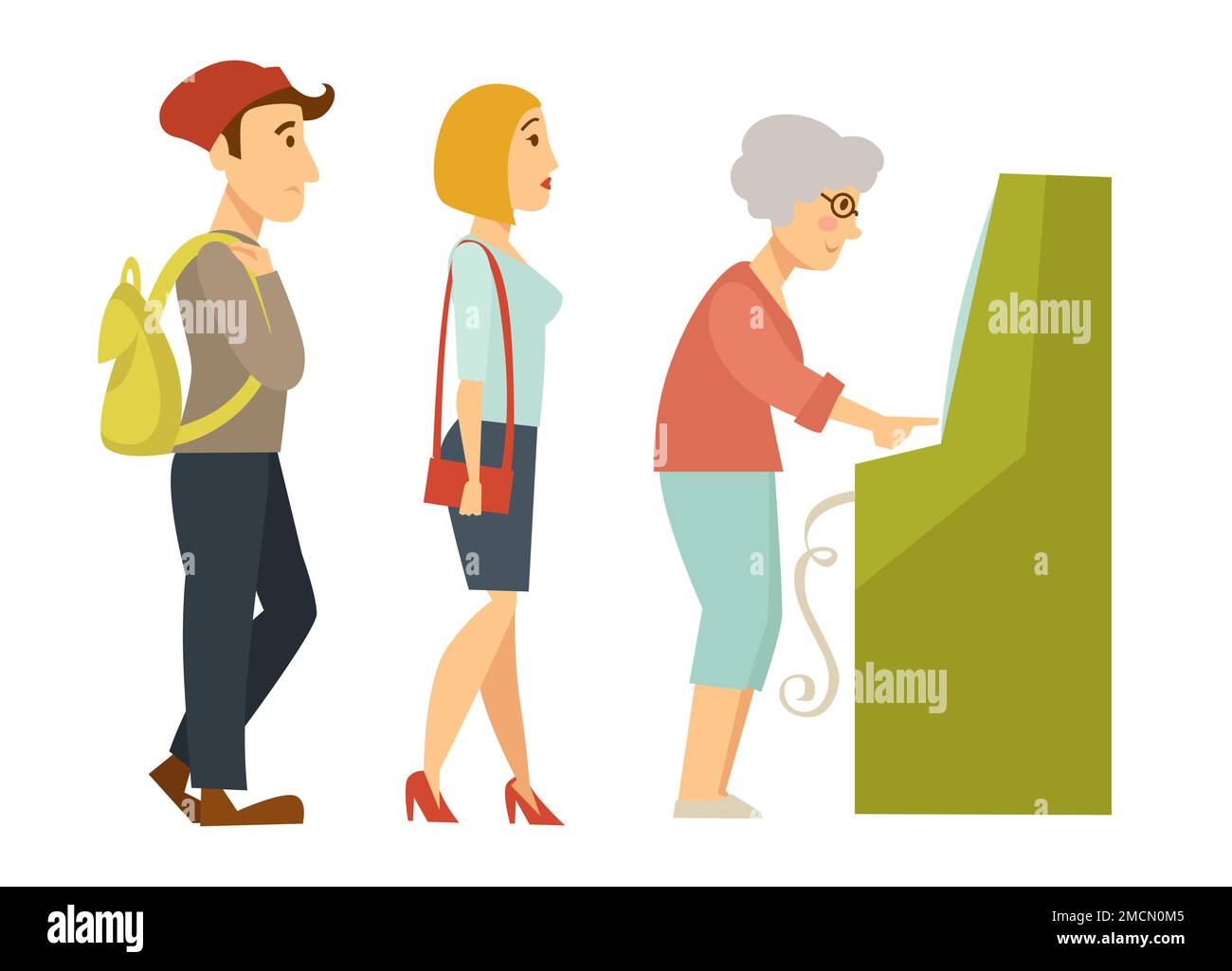 Queue or line to ATM waiting for turn isolated characters Stock Vector ...