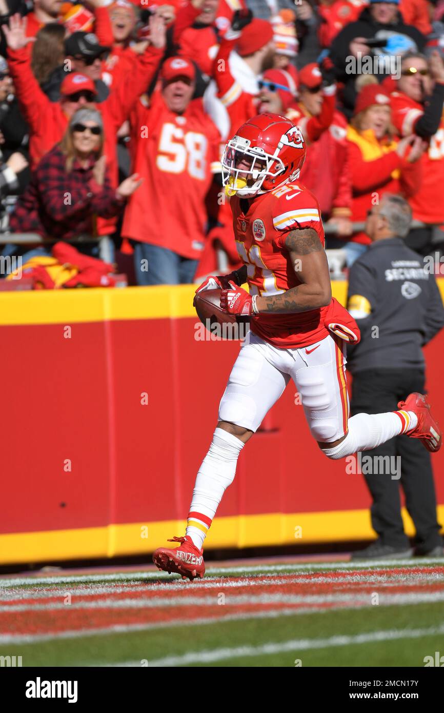 Kansas City Chiefs cornerback Mike Hughes runs a fumble in for a ...