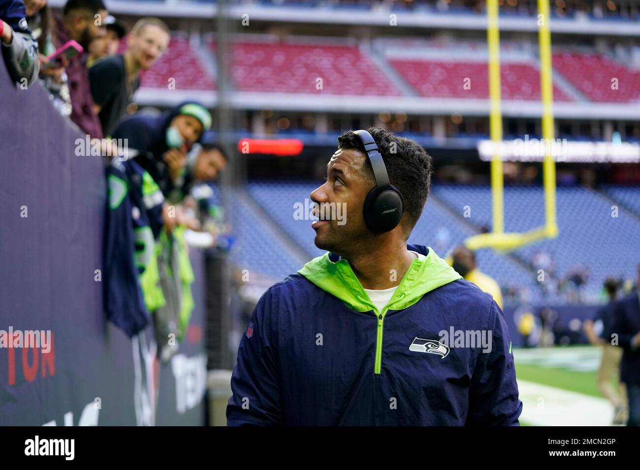 Seattle Seahawks quarterback Russell Wilson (3) interacts with fans ...