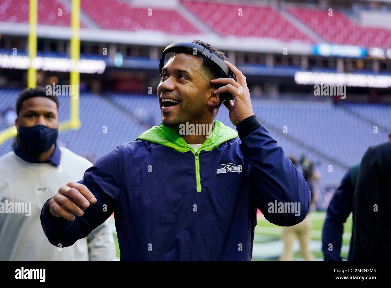 Seattle Seahawks quarterback Russell Wilson (3) interacts with fans ...
