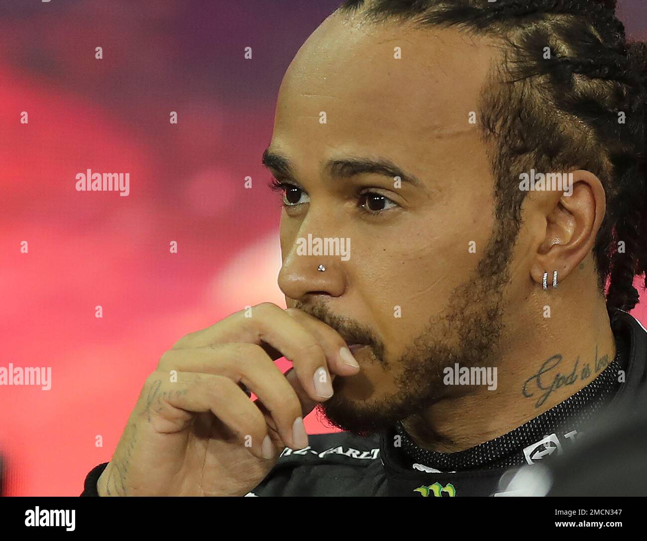 Mercedes driver Lewis Hamilton of Britain reacts after finishing second ...