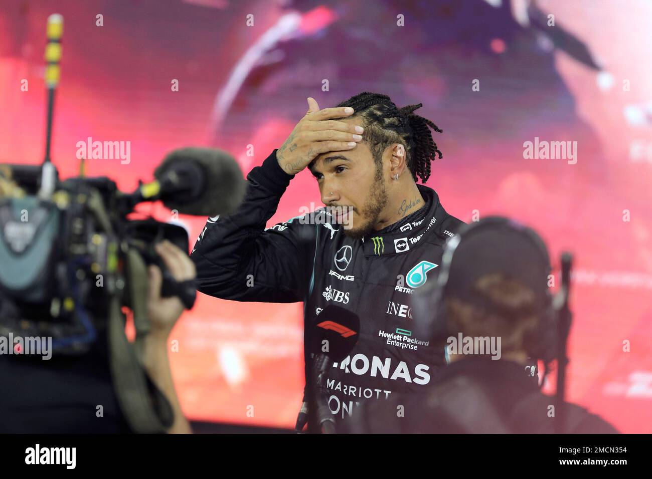 Mercedes driver Lewis Hamilton of Britain reacts after finishing second ...
