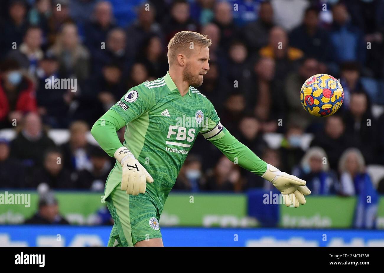 Leicester's goalkeeper Kasper Schmeichel controls the ball during the ...