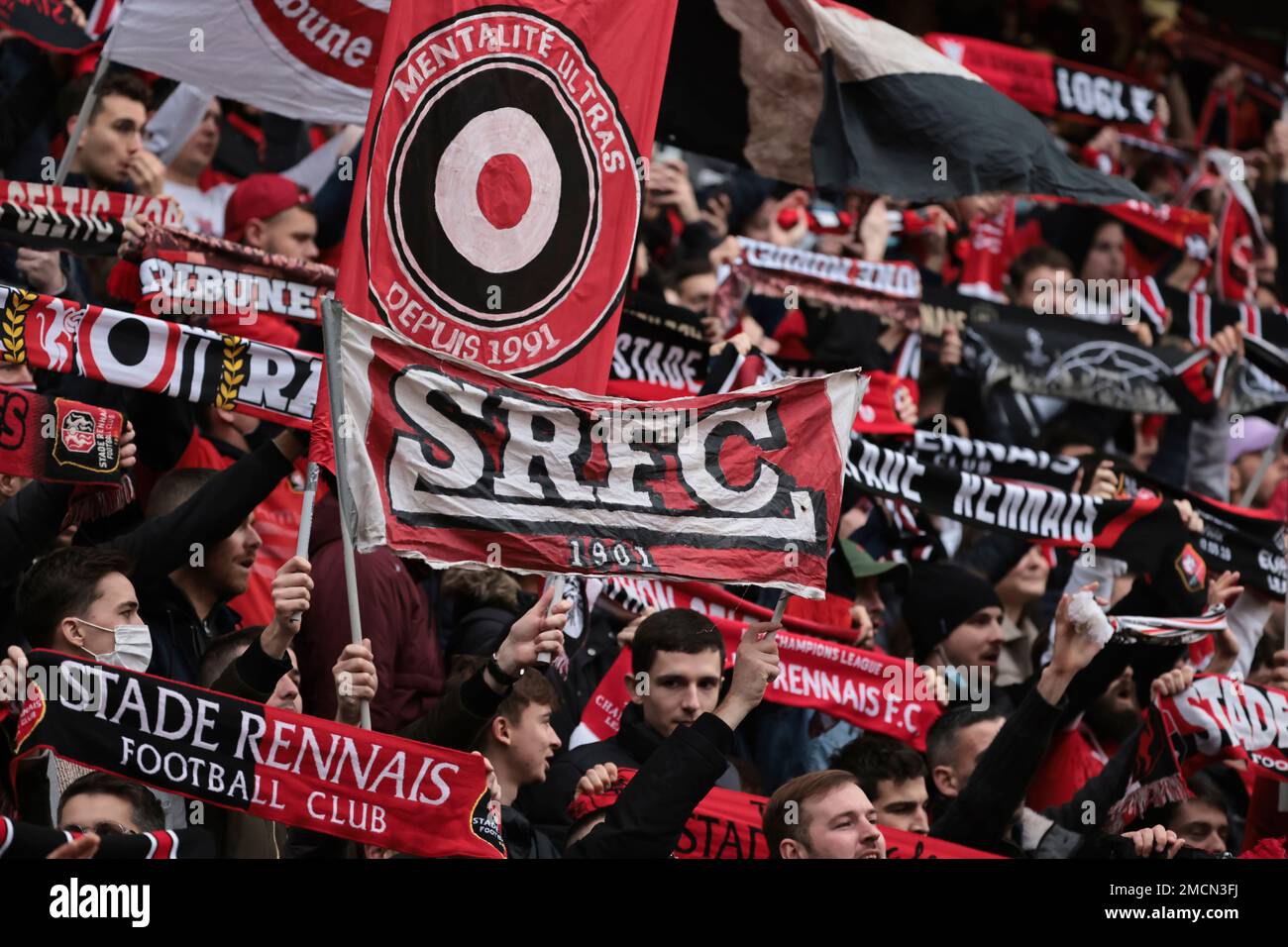 Rennes soccer supporters chant before the French League One soccer ...