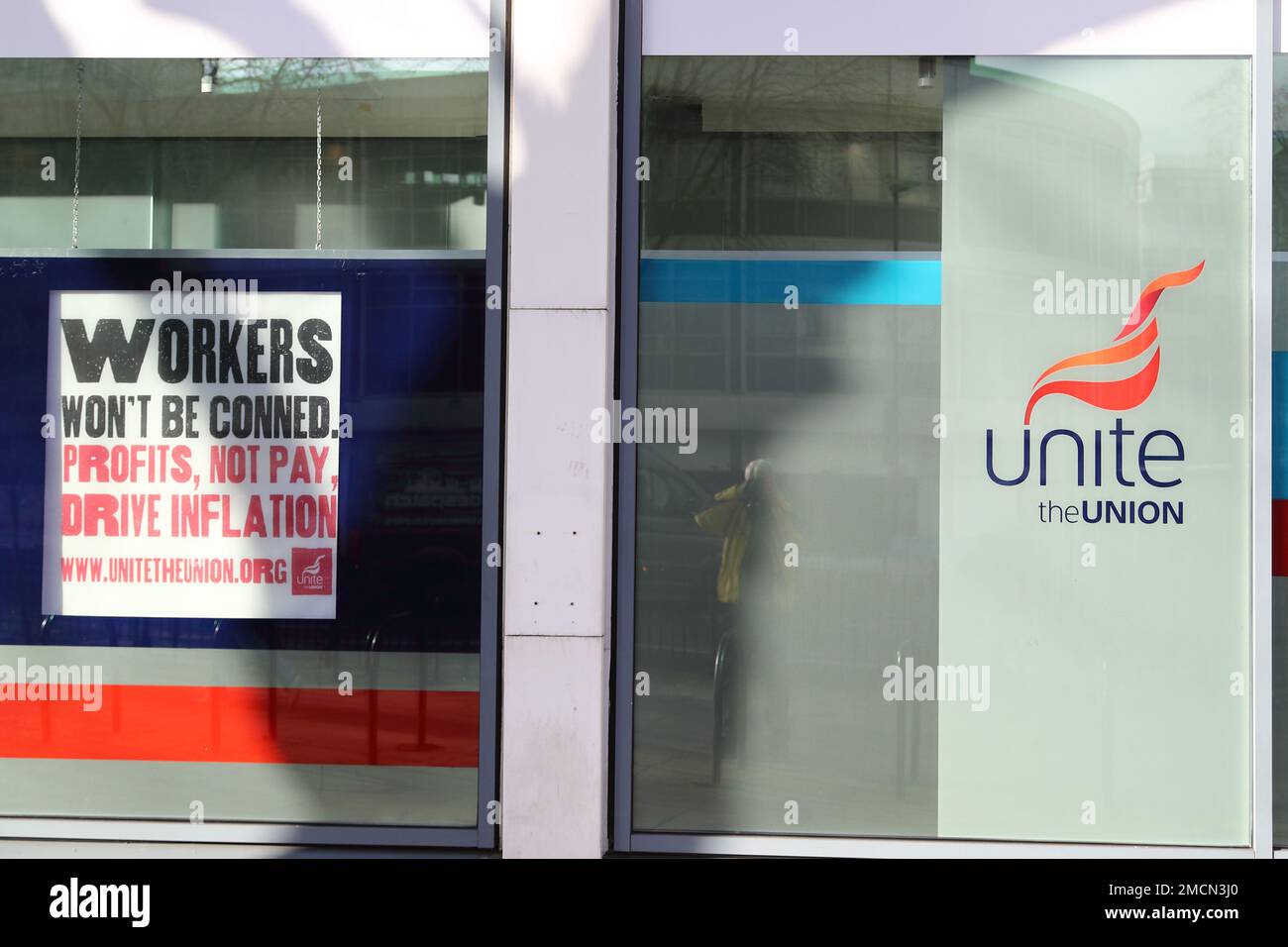 Slogan at the Office of Unite trade union in London, UK Stock Photo - Alamy