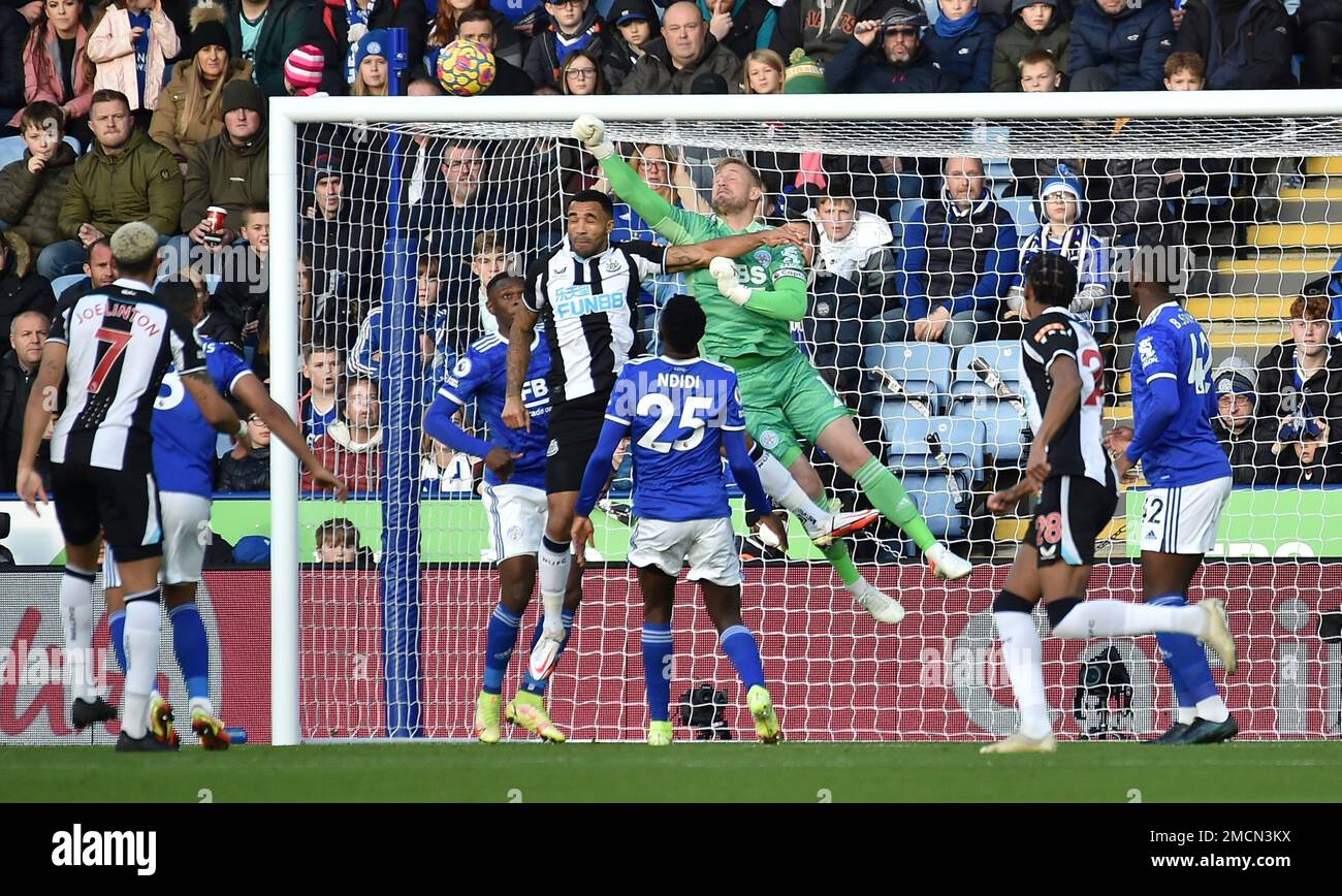 Leicester's goalkeeper Kasper Schmeichel makes a save during the ...