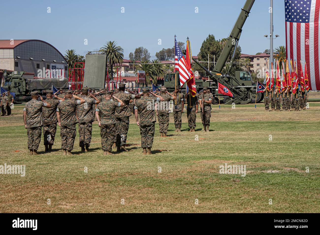 U.S. Marines with 1st Marine Division color guard, present the colors ...