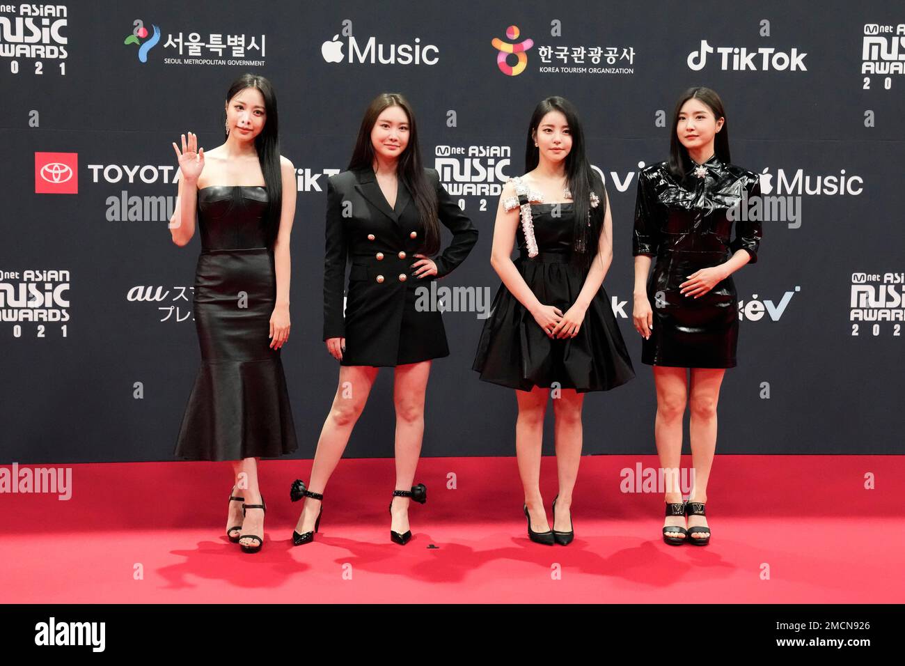 K-Pop group Brave Girls pose for the photographers upon arrival at the ...
