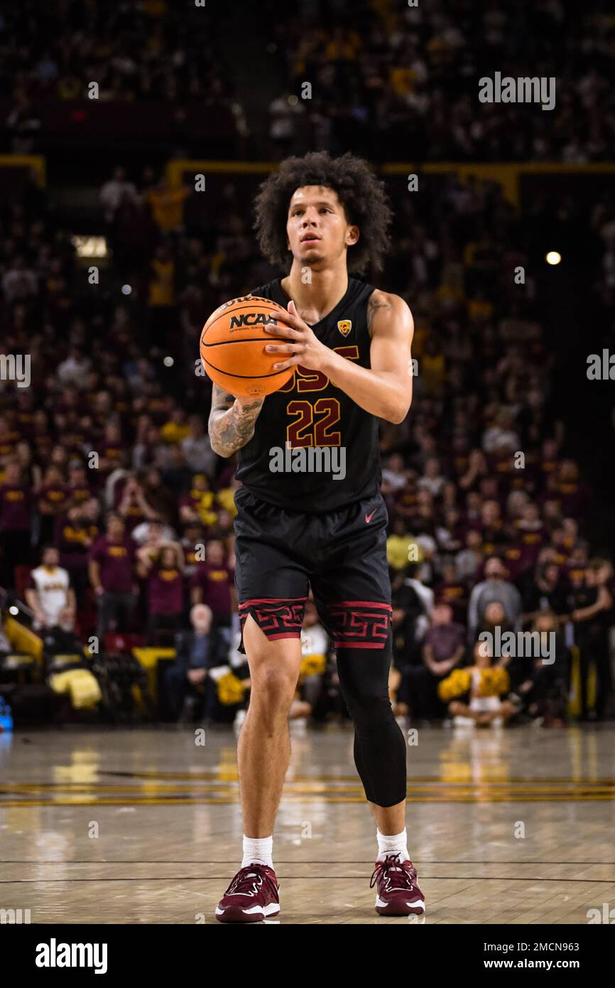 Tempe, United States. 21st Jan, 2023. USC guard Tre White (22) attempts ...