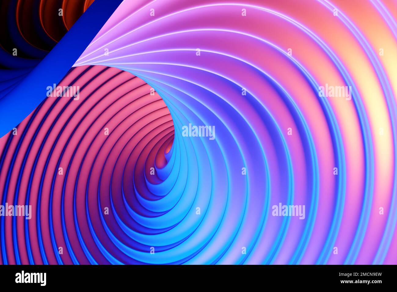 3D illustration pink and yellow stripes in the form of wave waves ...