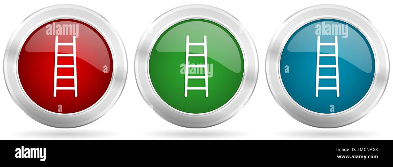 Ladder, step, climb, tool, level vector icon set. Red, blue and green ...