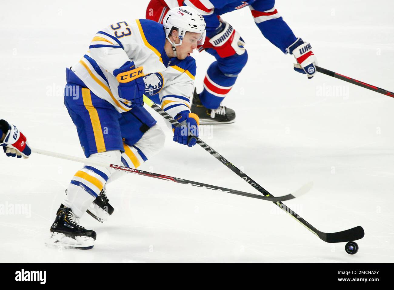 Buffalo Sabres left wing Jeff Skinner (53) controls the puck during the ...