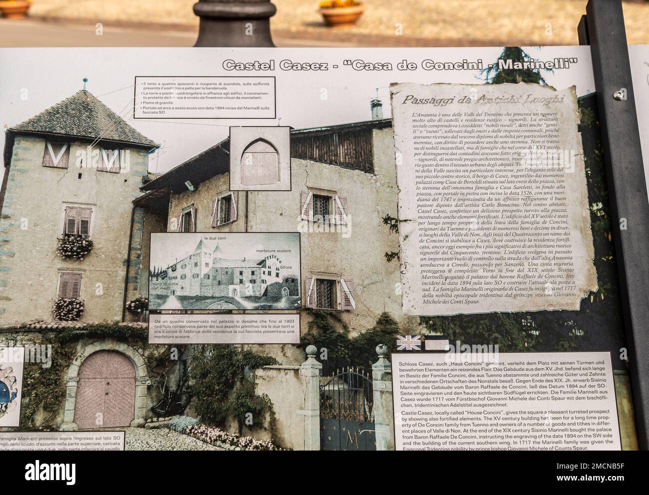 Information board of the medieval Casez Castle (or Palazzo Concini) XV ...